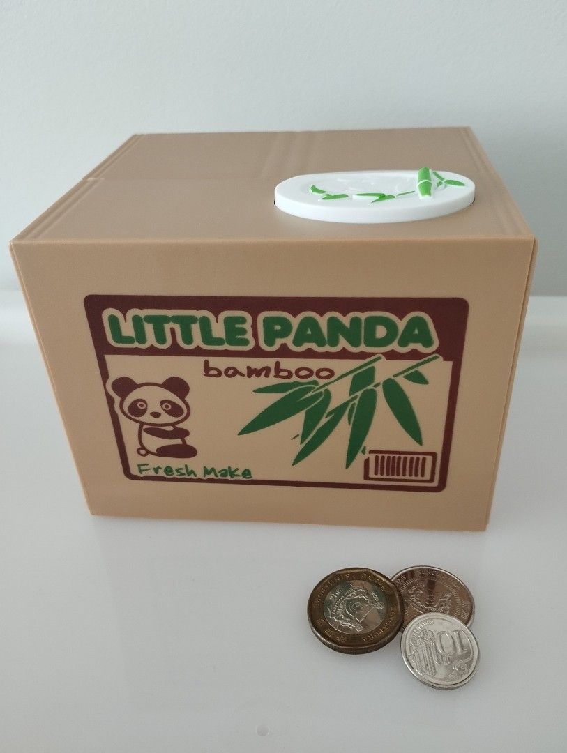 Little Panda Bear Pop Up & Taking Coins Inside Bamboo Piggy Bank For ...