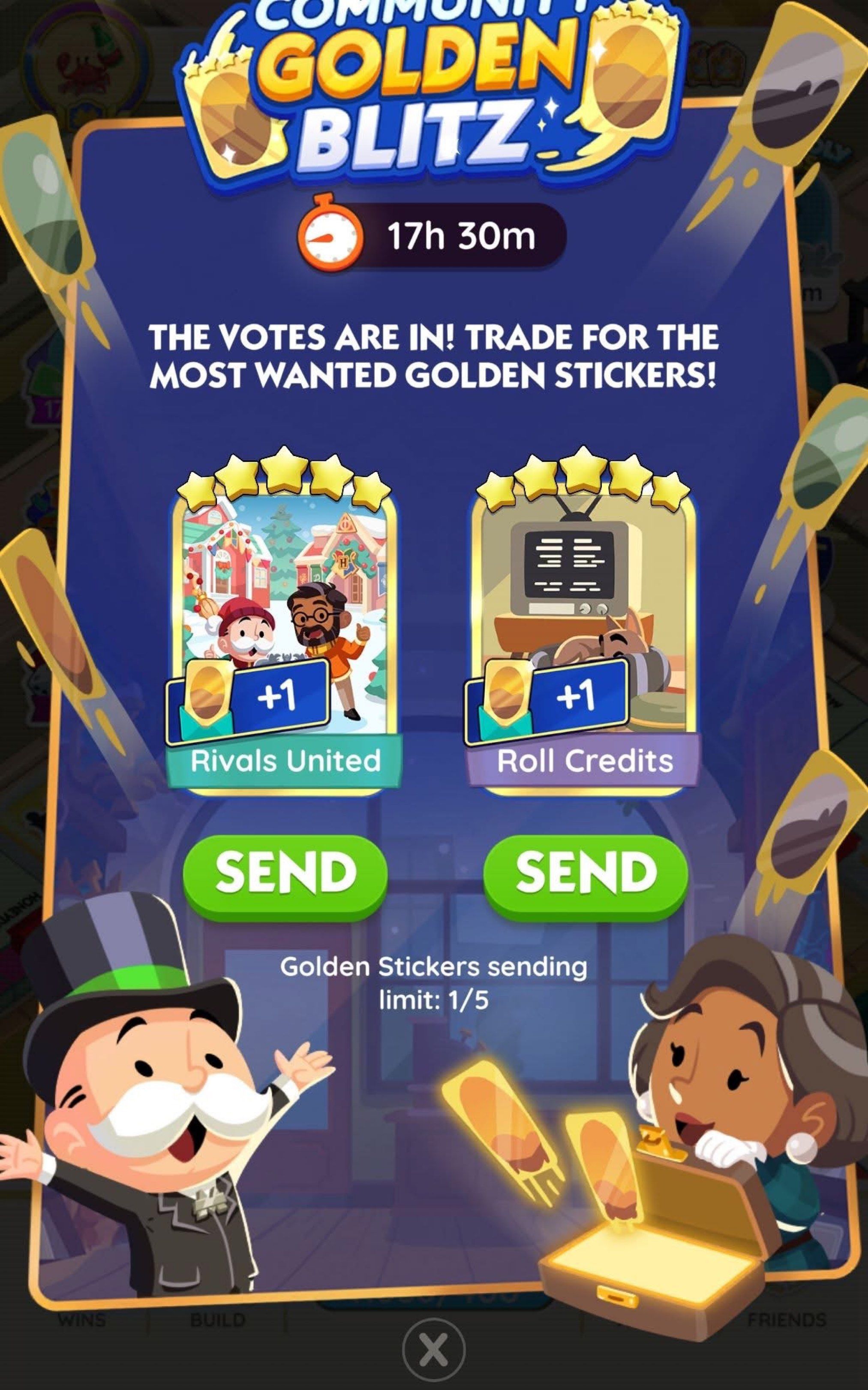 Monopoly Go Golden Blitz Stickers - Rivals United & Roll Credits ...