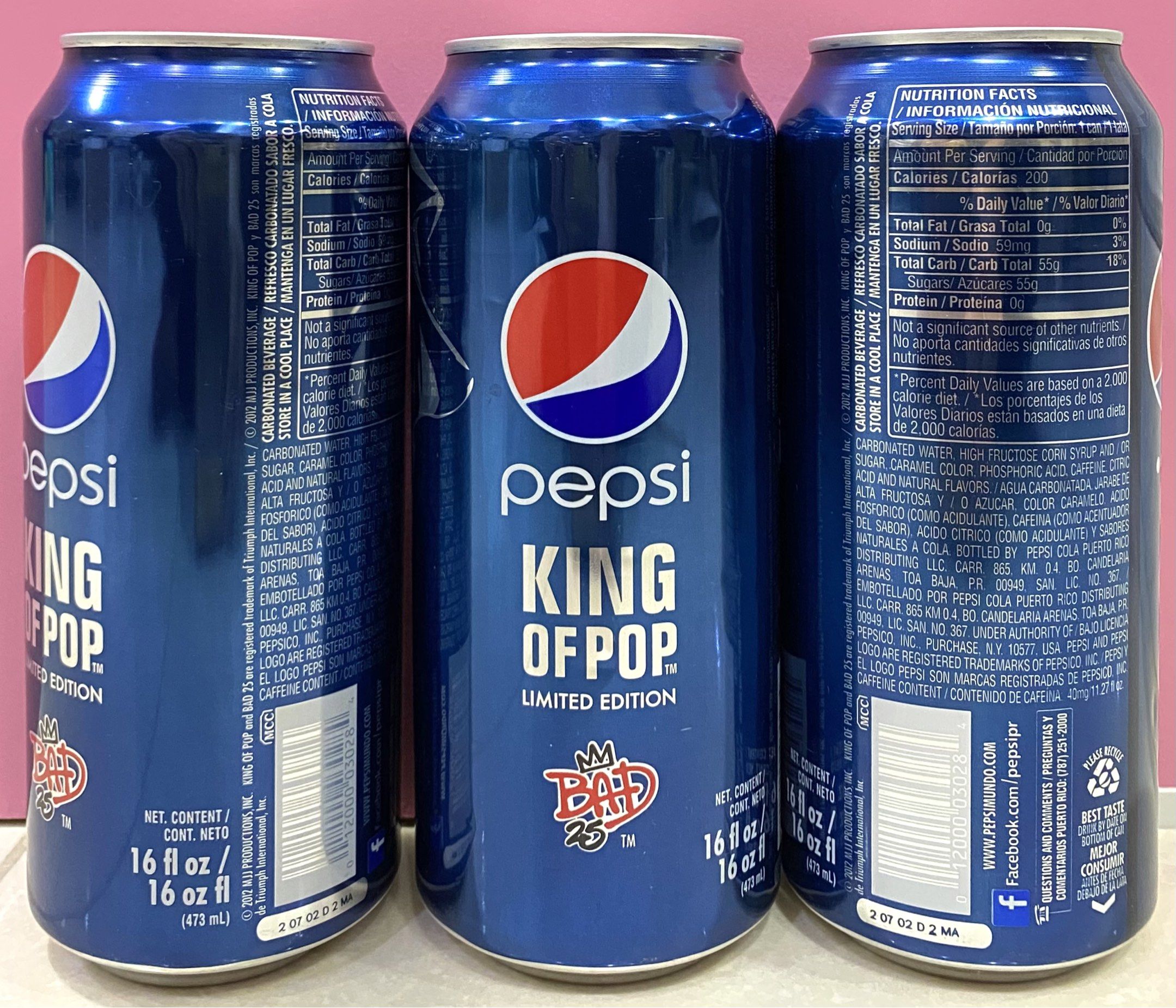 Pepsi Michael Jackson King of Pop 16oz 3 Can BAD 25 Limited Edition ...
