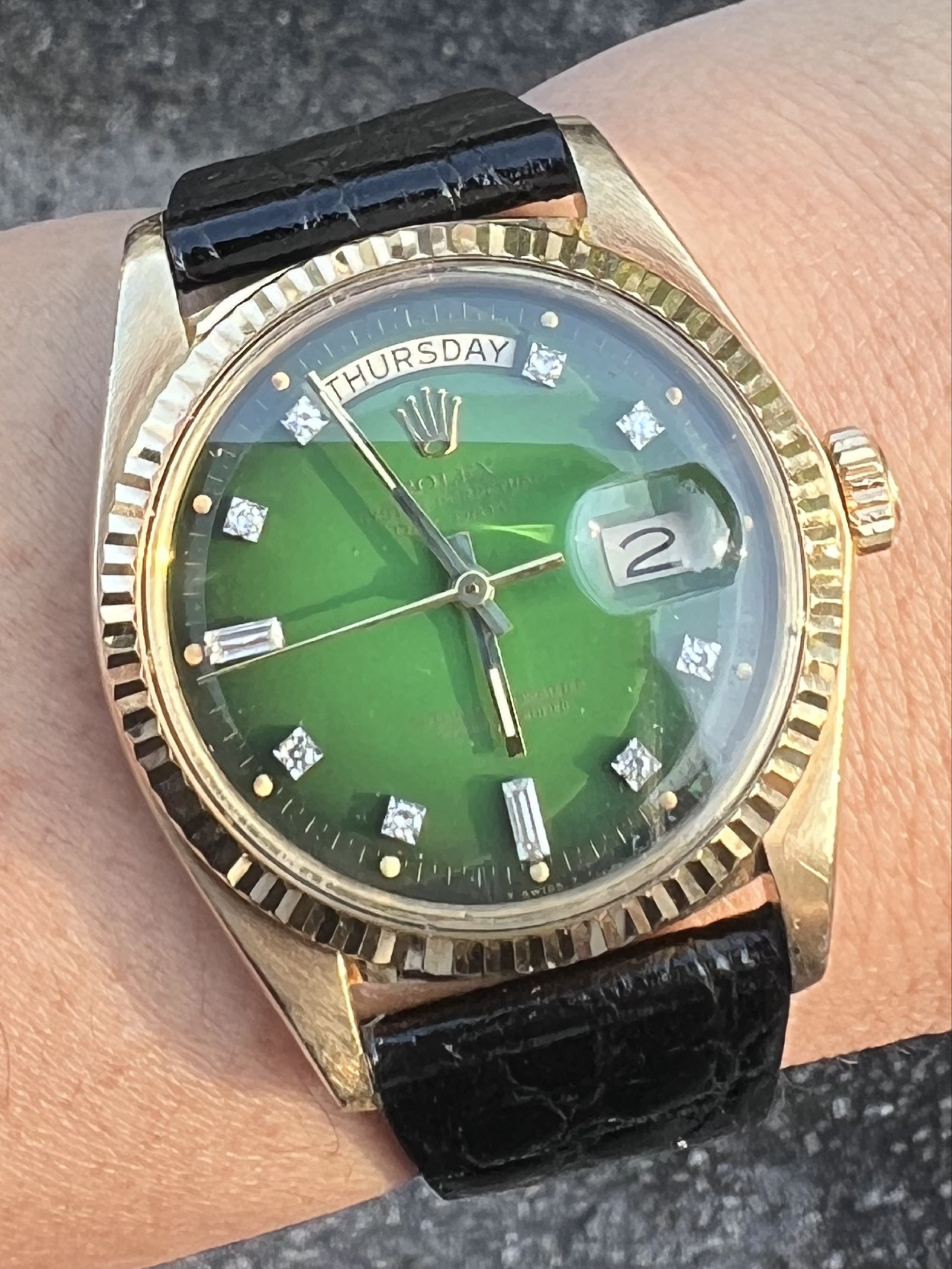 Rolex 18k solid gold Day-Date 1803 Green Vignette Stella Diamond ...