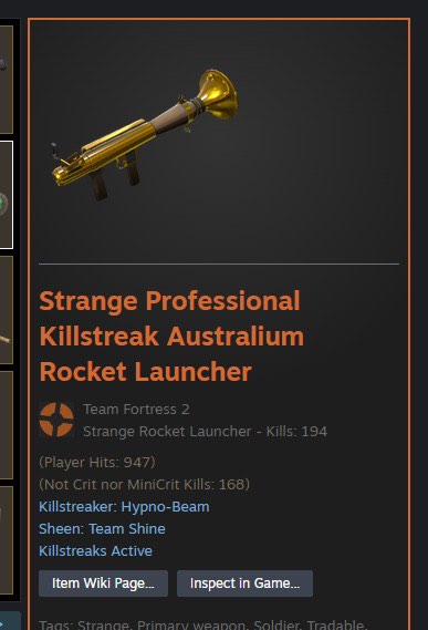 TF2 Strange Professional Killstreak Australium Rocket Launcher, Video ...