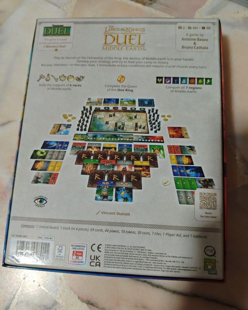 The lord of the rings DUEL for middle earth board game card games duo 2 ...