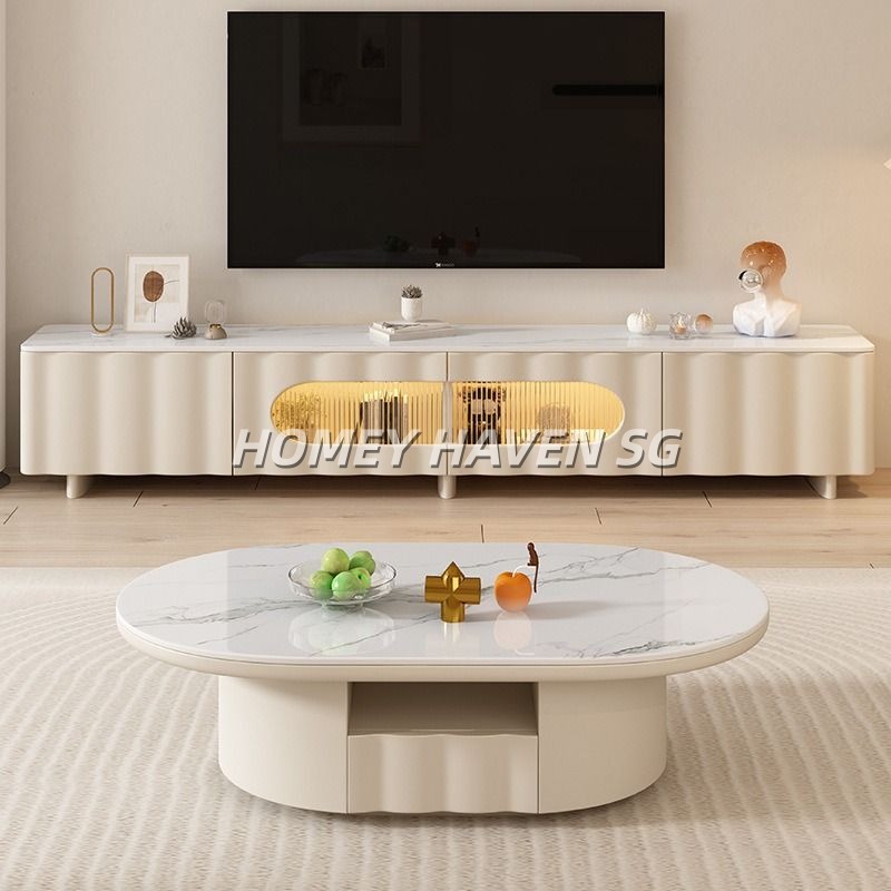 TV Console Cream TV Cabinet/TV Stand/TV Table/Built-in LED sensor light ...