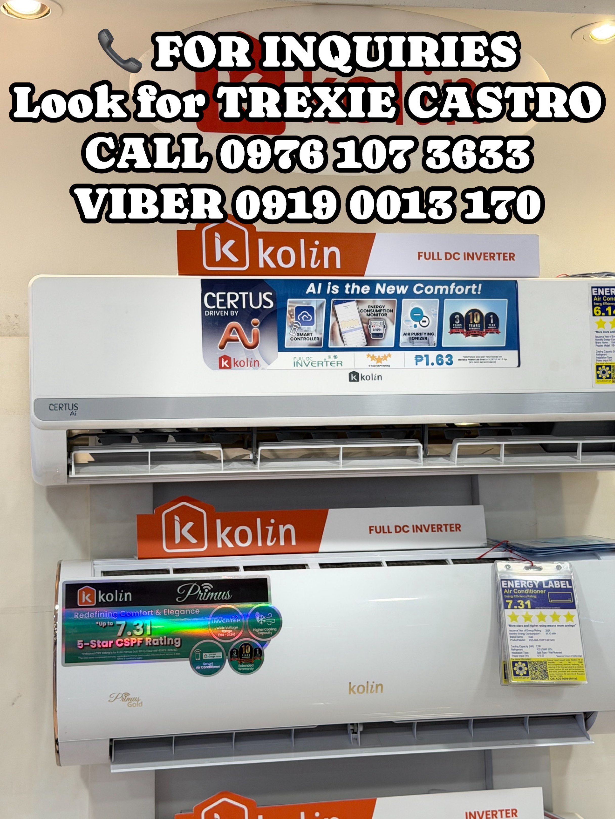 🟧 KOLIN SPLIT TYPE INVERTER AIRCON CERTUS MODEL and KOLIN PRIMUS GOLD ...