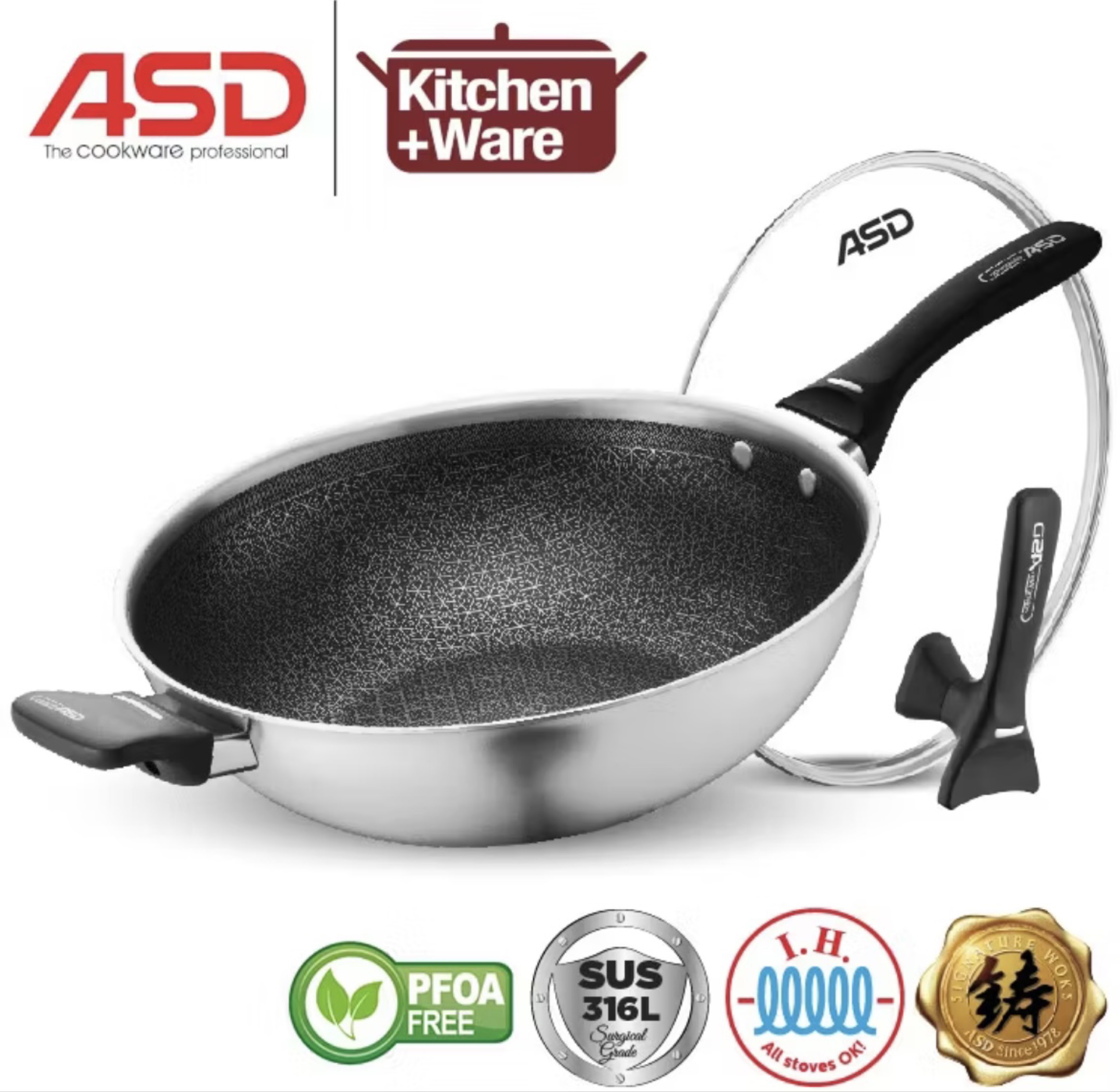 ASD 316L Stainless Steel Wok with Lid, Furniture & Home Living ...