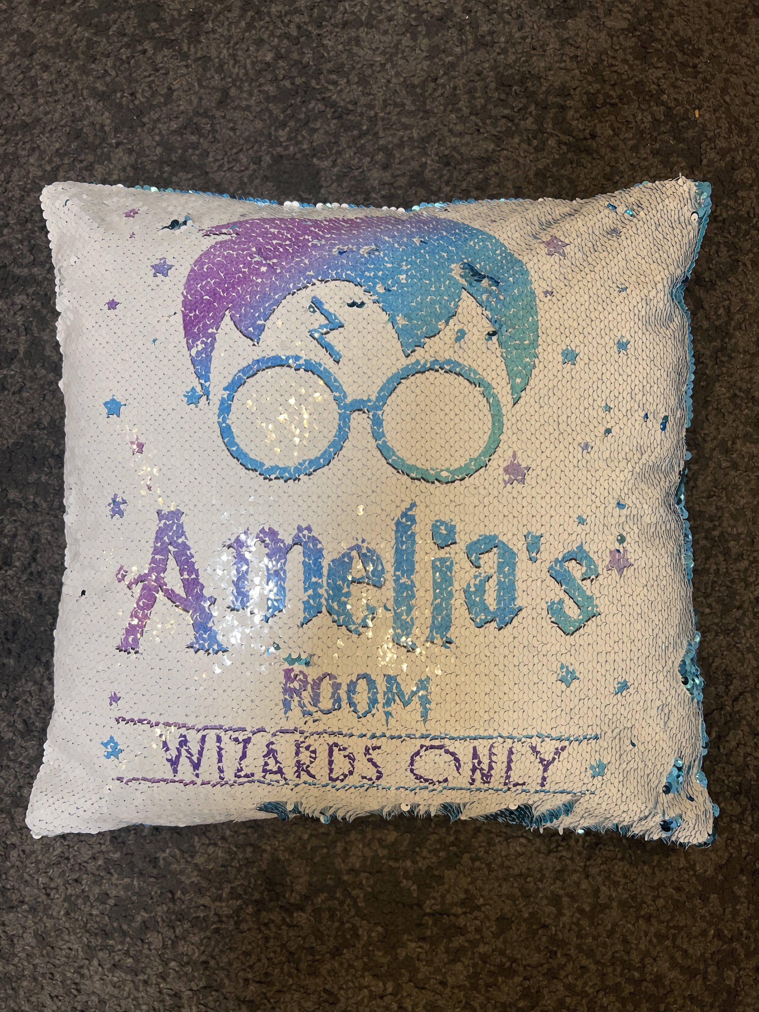 Harry Potter wizard reversible Sequin cushion - For Amelia!, Furniture ...