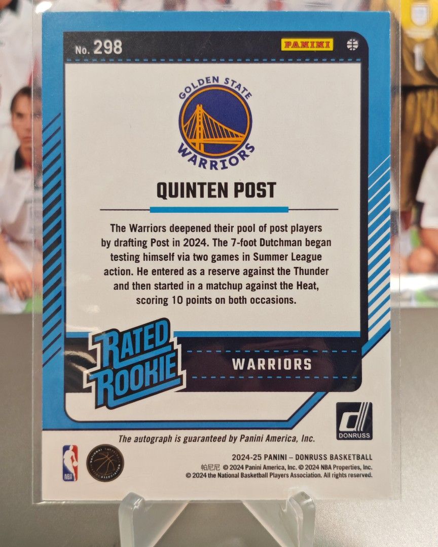 Quinten Post 2024 Panini Donruss Auto Rated Rookie RC NBA卡, 興趣及遊戲, 收藏品及 ...