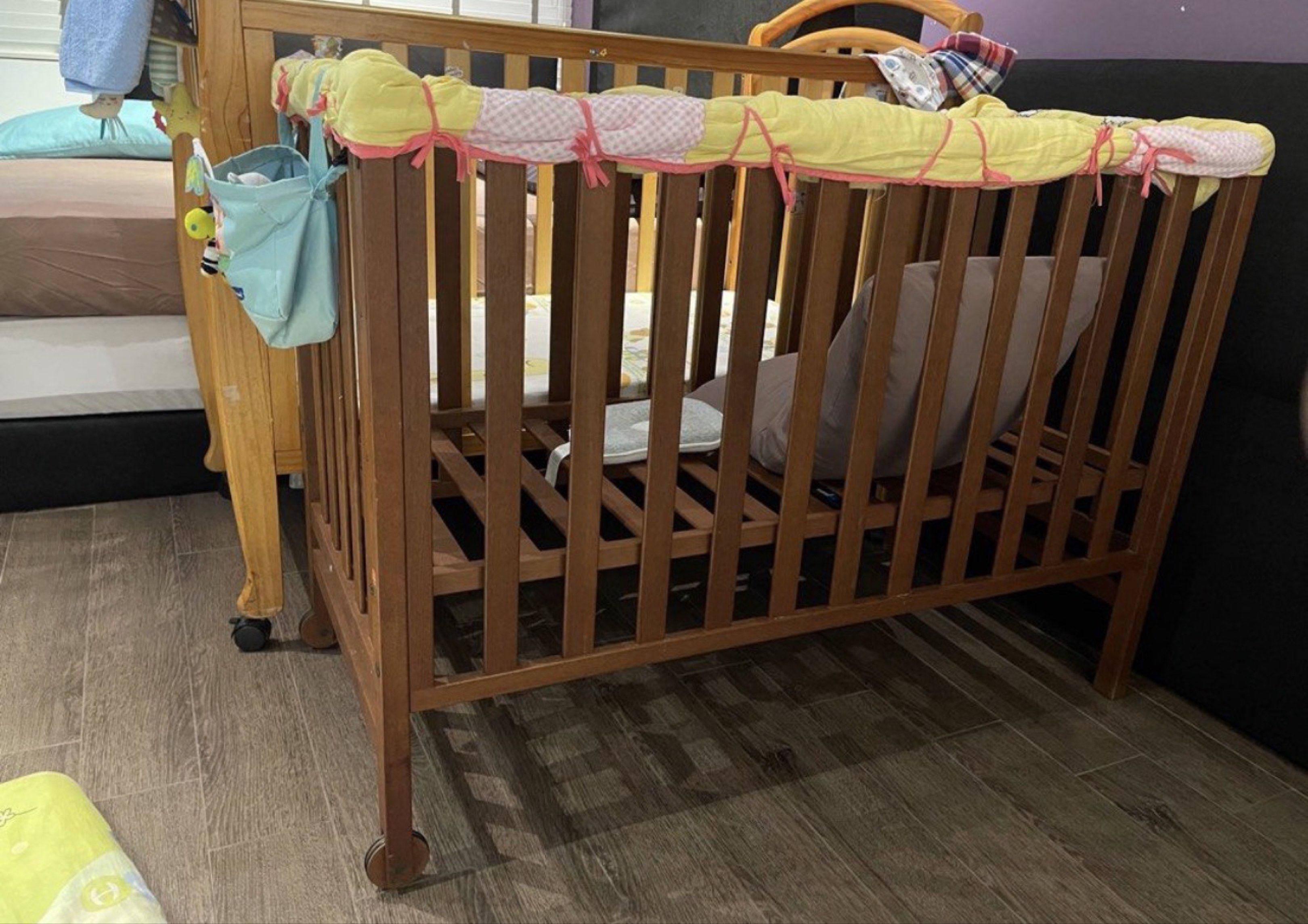 Wooden Baby Crib with Wheels, Babies & Kids, Baby Nursery & Kids ...