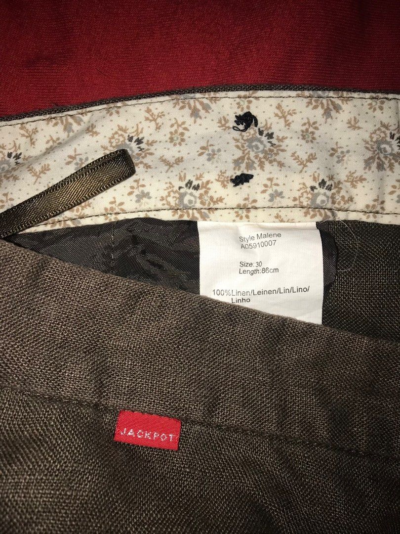 🇩🇰 Jackpot Denmark MALENE 💯 Linen Brown Regular Rise Pants Rare Danish ...