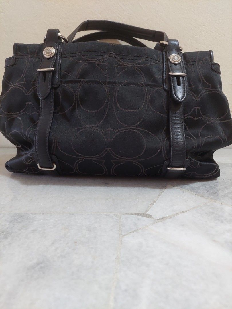 "COACH" 15402 Black Signature Mia Shoulder Bag Satin Leather, Women's ...