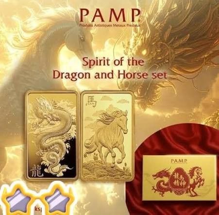 Dragon & Horse Set PAMP Suisse Lunar 5g Horse and 5g Dragon Gold Bars ...