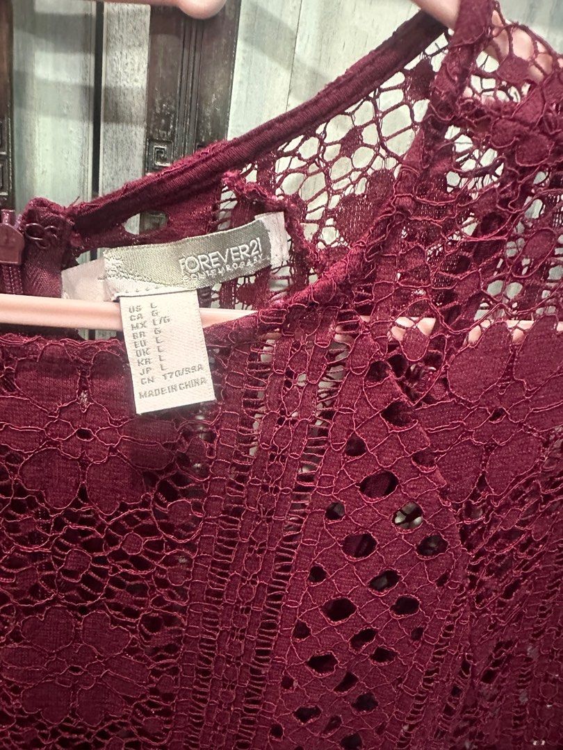 Forever 21 Burgundy Lace Dress - Size L, Women's Fashion, Dresses ...