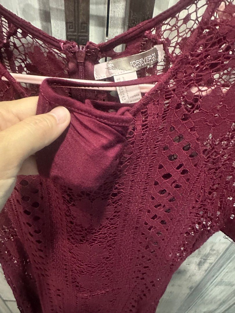 Forever 21 Burgundy Lace Dress - Size L, Women's Fashion, Dresses ...