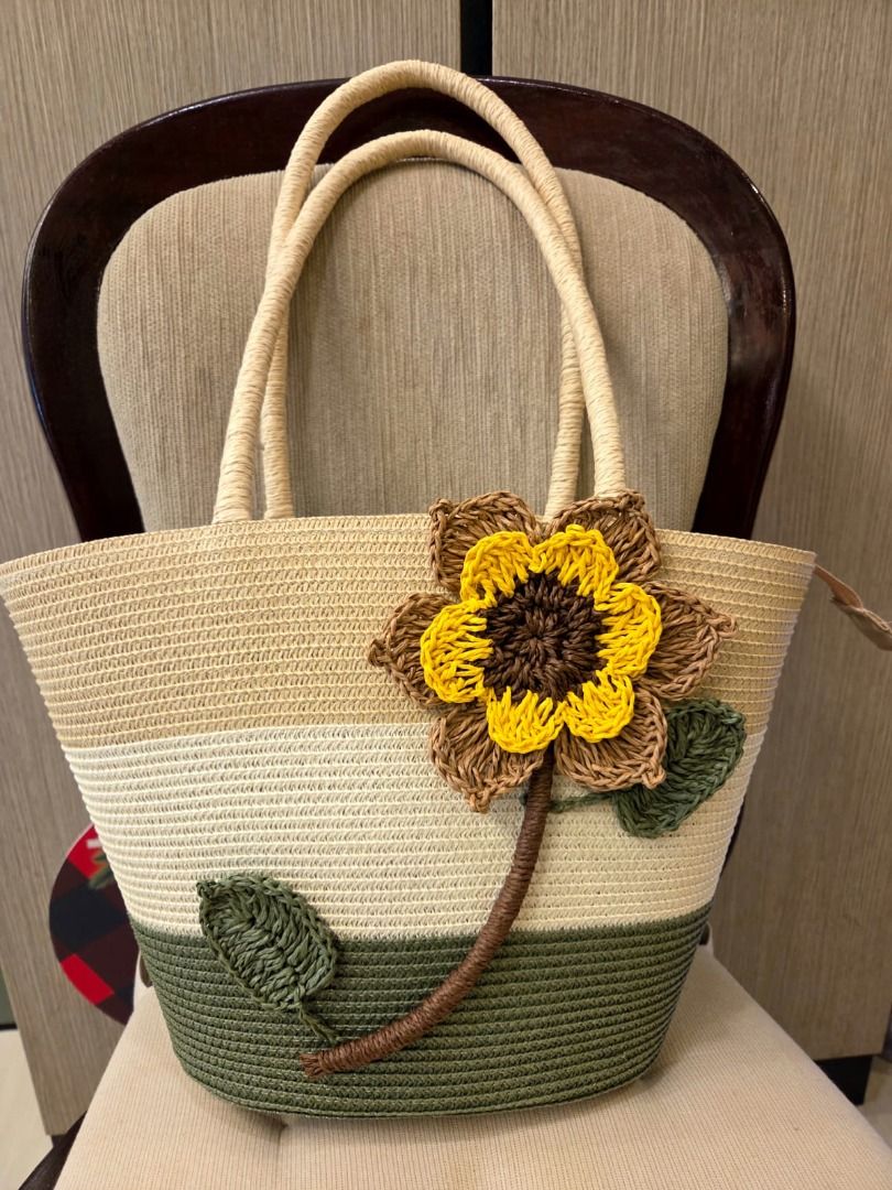 Handcrafted Bamboo Tote Bag with Sunflower Accent | Eco-Friendly, Women ...