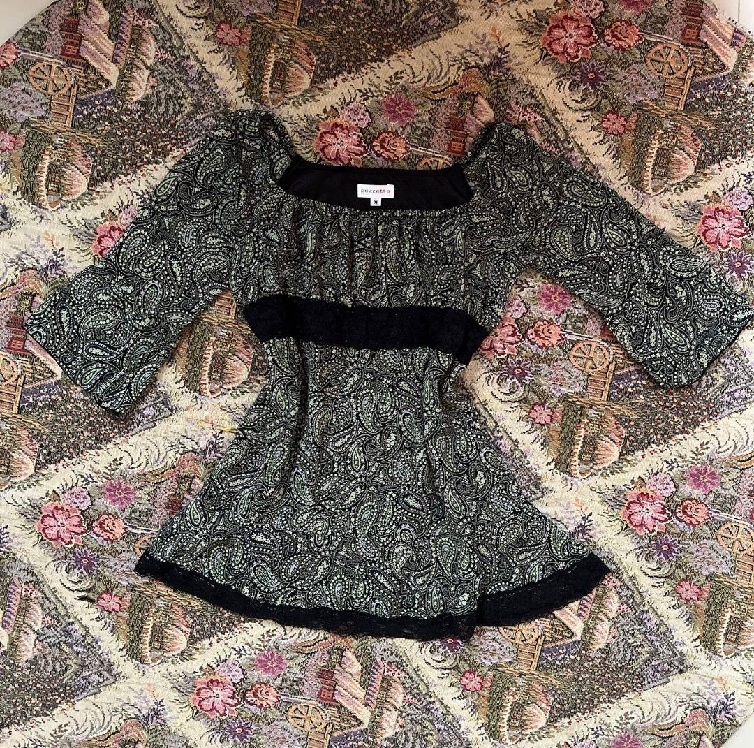 Pozzetta Paisley Lace Babydoll Top – Dark Green. Not| Liz Lisa Axes ...