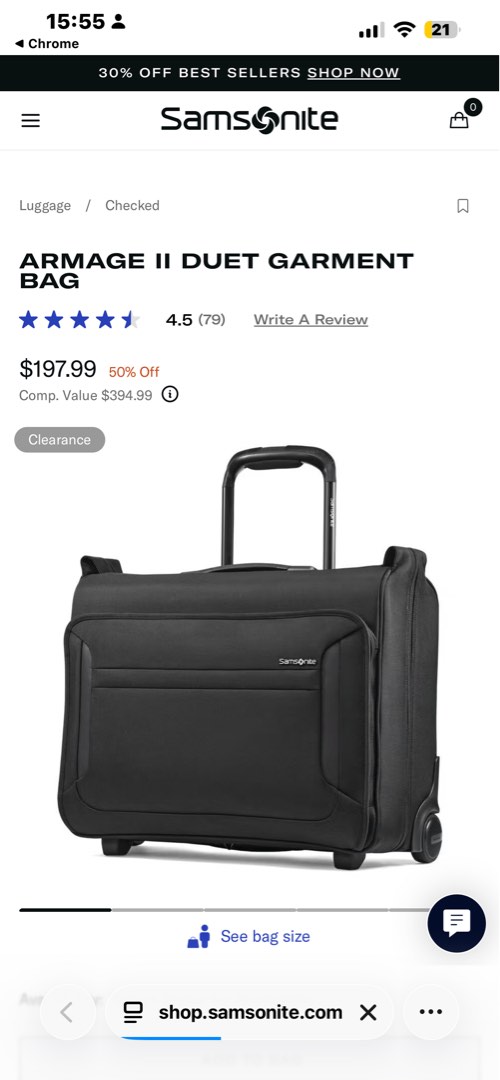 Samsonite Armage II Duet Garment Bag, Hobbies & Toys, Travel, Luggage ...