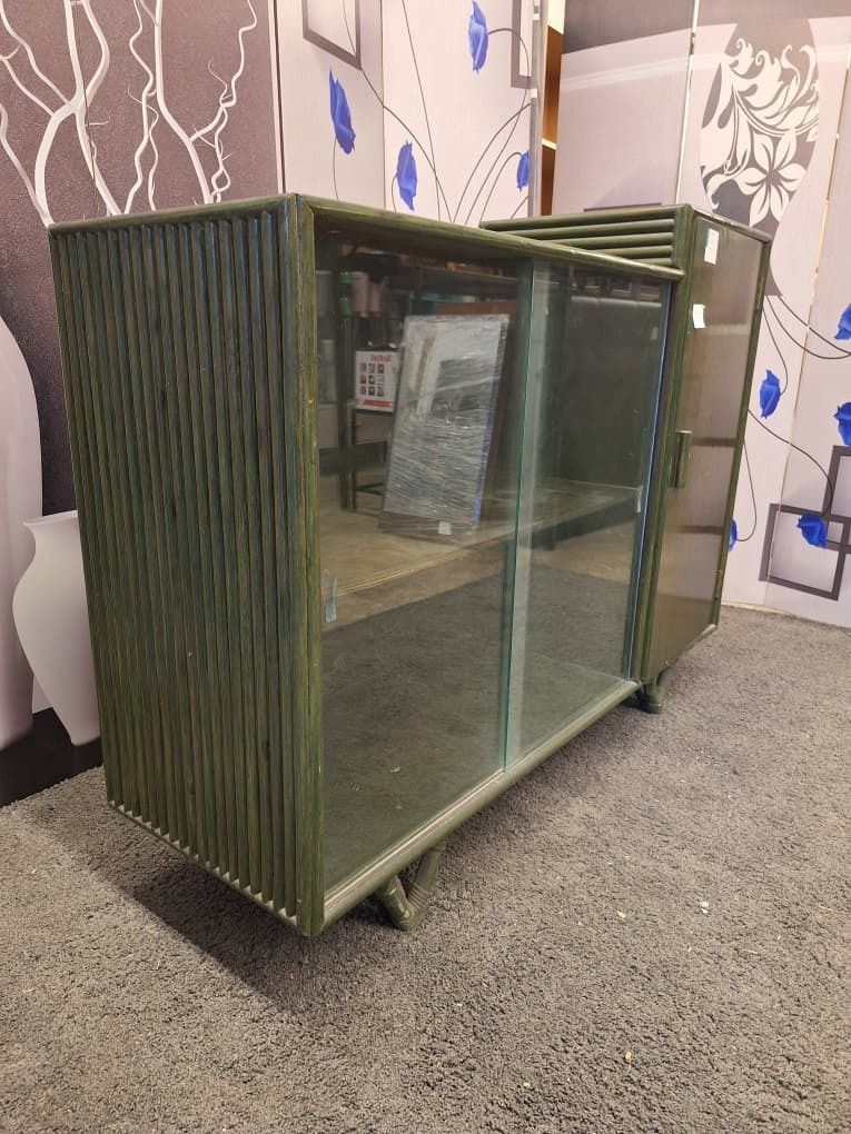 Vintage Wooden Low Cabinet with Glass Sliding Door | Kabinet Rendah ...