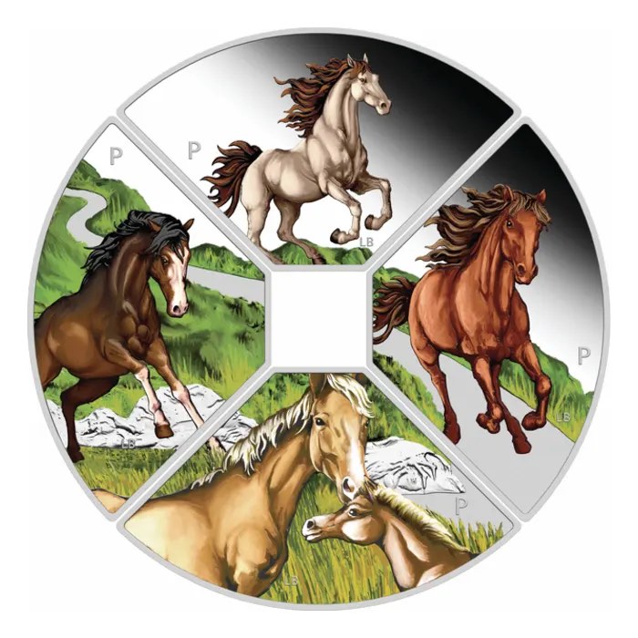 {PM } 2026 1oz Tuvalu Year of the Horse Quadrant .9999 Silver Coloured ...