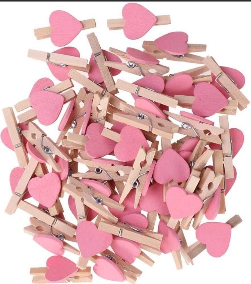 50pcs/lot Mini Love Heart Shape Wooden Clip,Photo Paper Clips Pegs ...