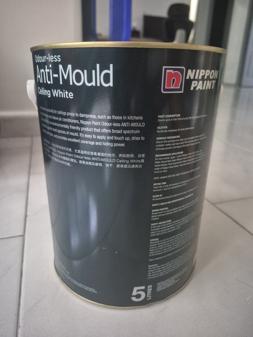 5L Nippon Paint Anti-Mould Ceiling White Paint, Furniture & Home Living ...