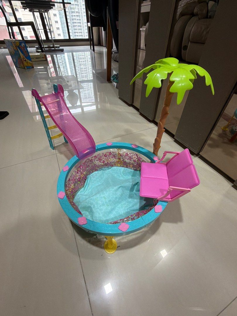 Barbie Doll Pool Set with Slide and Palm Tree, Hobbies & Toys, Toys ...