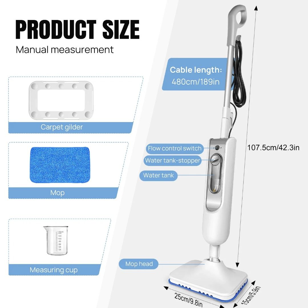 New12 IN 1 Electric Steam Mop with 120 Degree Rotatable Head for Floor ...