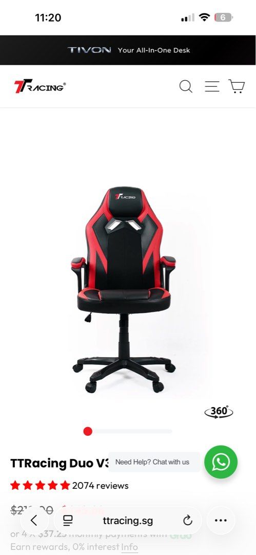 TT Racing Duo V3 Gaming Chair - Red/Black, Furniture & Home Living ...