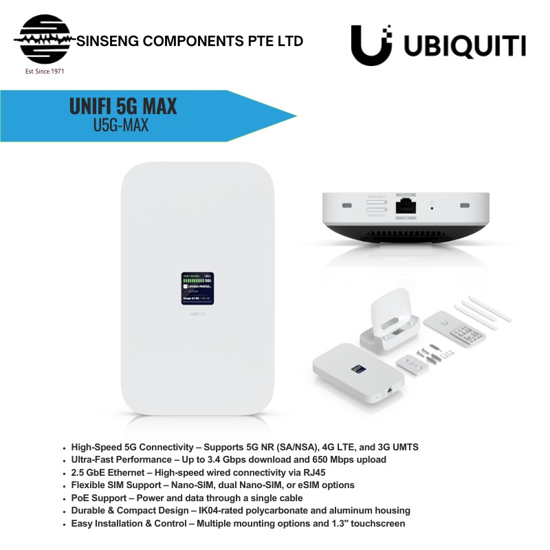 Ubiquiti UniFi U5G-Max 5G WiFi Modem Router with Dual SIM/eSIM, PoE ...