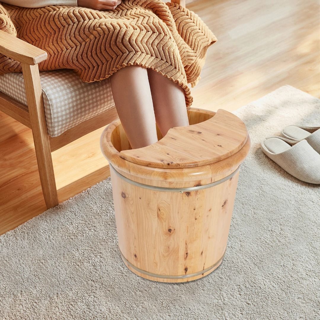 Wooden Wood/Brown Footbath Bucket,40*40cm Round Edge/Carbonization ...