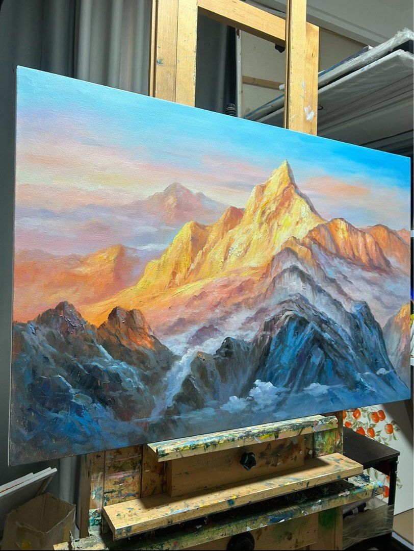 🎨 Hand-Painted Golden Hour Oil Painting Wall Art, Hobbies & Toys, Art ...