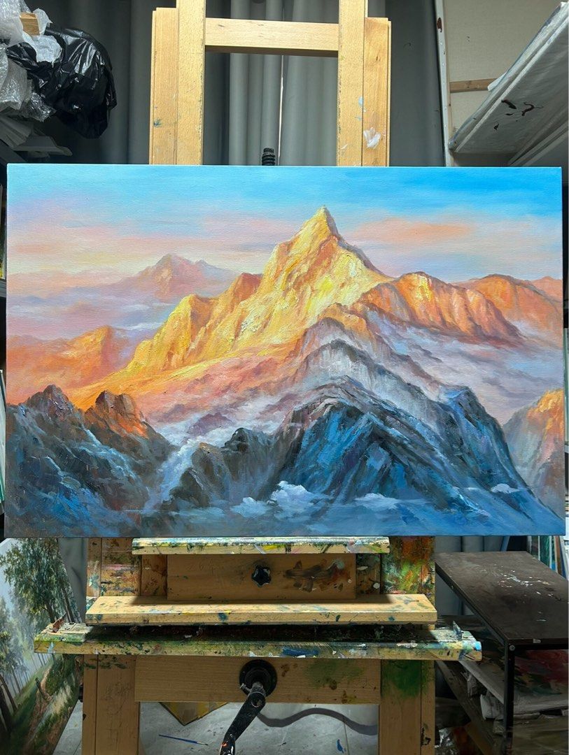 🎨 Hand-Painted Golden Hour Oil Painting Wall Art, Hobbies & Toys, Art ...