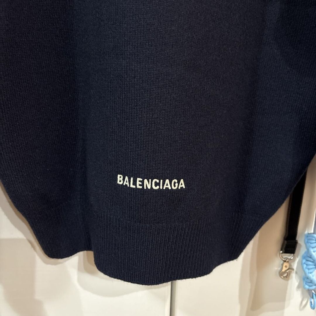BALENCIAGA 100% Cashmere Knit Top with Back Embroidered Logo, Luxury ...