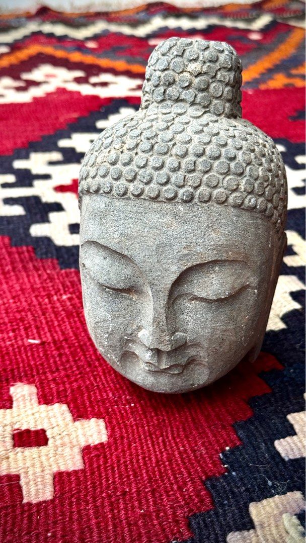Hand Carved Stone Buddha Head Sculpture, Furniture & Home Living, Home ...