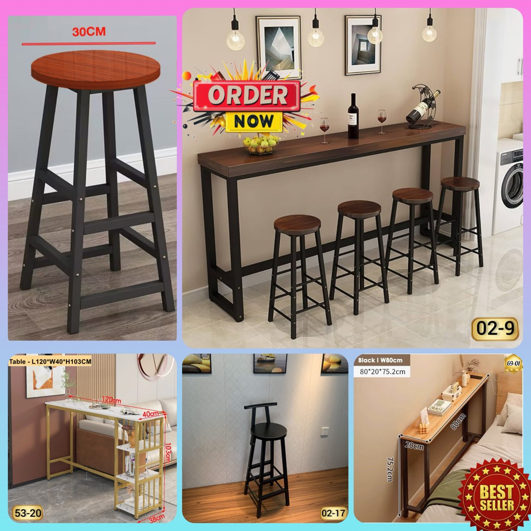 Home Bar Counter Long Table Bar Table | High Stool Wall-Mounted Window ...