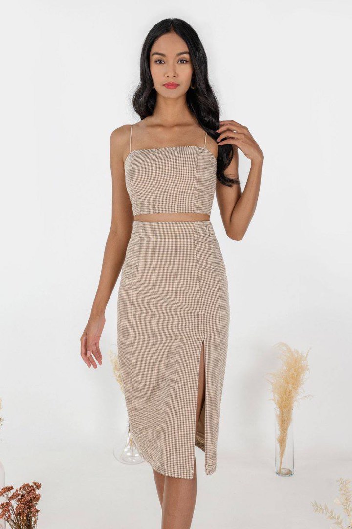 lovet lilith gingham set in cocoa, Women's Fashion, Dresses & Sets ...