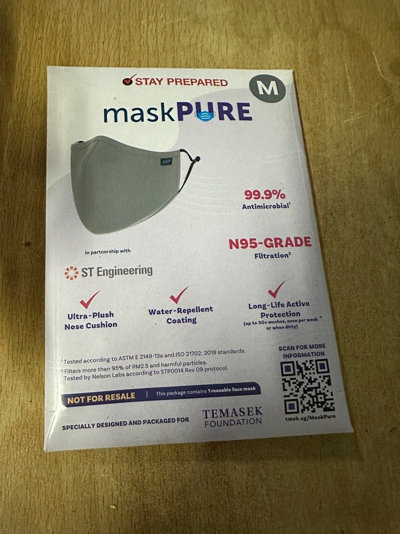 MaskPure N95 Grade Reusable Face Mask - Medium, Health & Nutrition ...