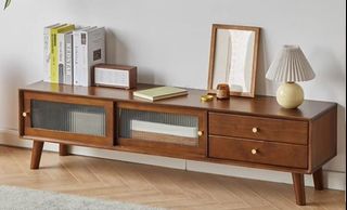 Mid-Century Modern TV Console with Rattan Doors, Furniture & Home ...