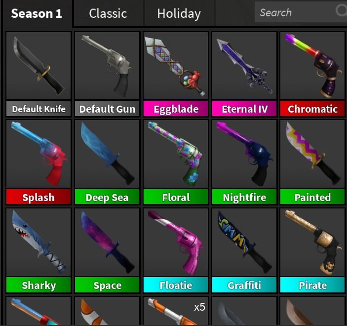 MM2 Season 1 Knife and Gun Skins - Various, Video Gaming, Gaming ...