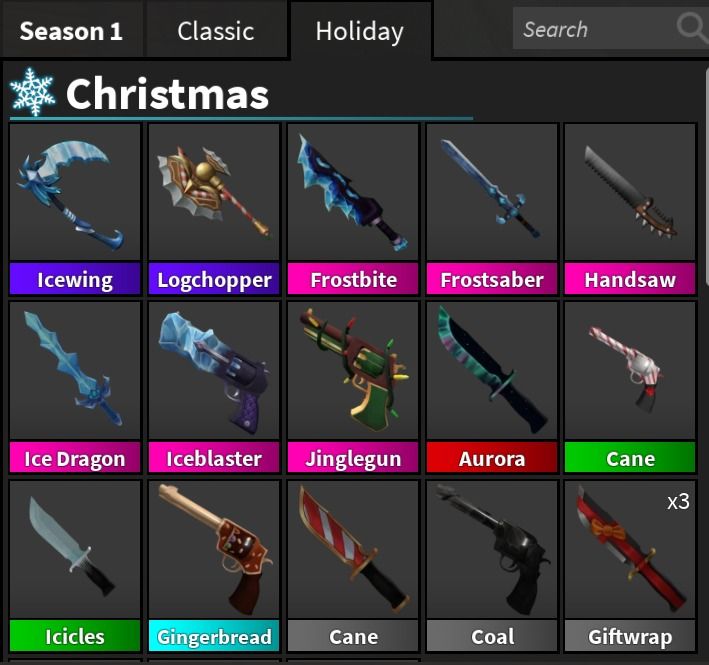 MM2 Season 1 Knife and Gun Skins - Various, Video Gaming, Gaming ...