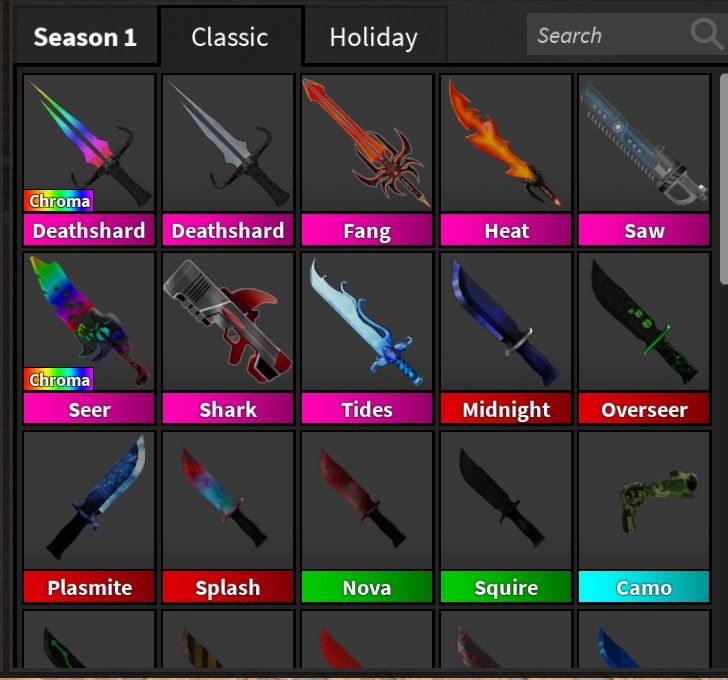 MM2 Season 1 Knife and Gun Skins - Various, Video Gaming, Gaming ...