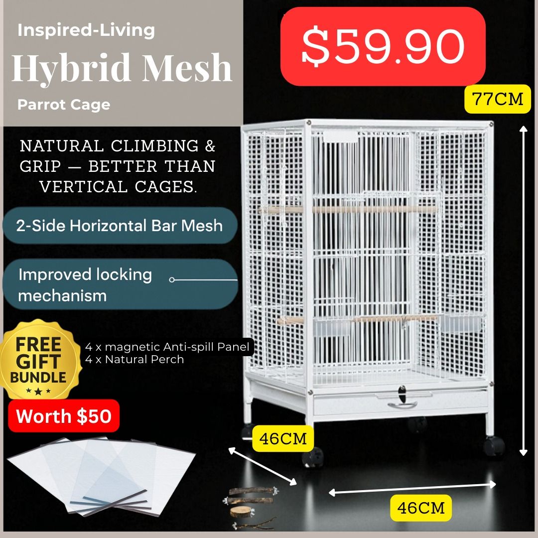 New 2026 Hybrid Mesh Bird Cage | Parrot Cage with Wheels | Horizontal ...