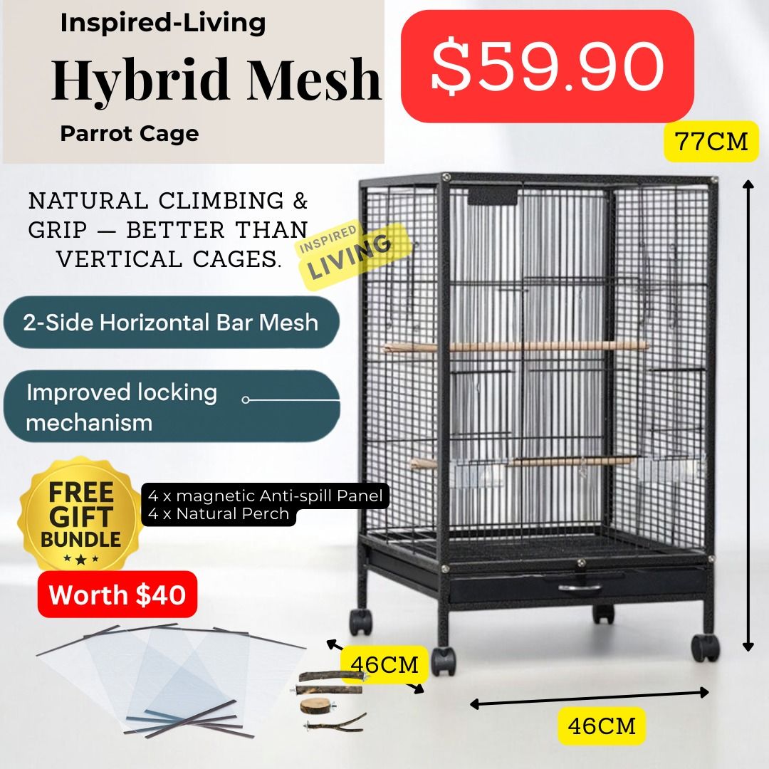 New 2026 Hybrid Mesh Bird Cage | Parrot Cage with Wheels | Horizontal ...
