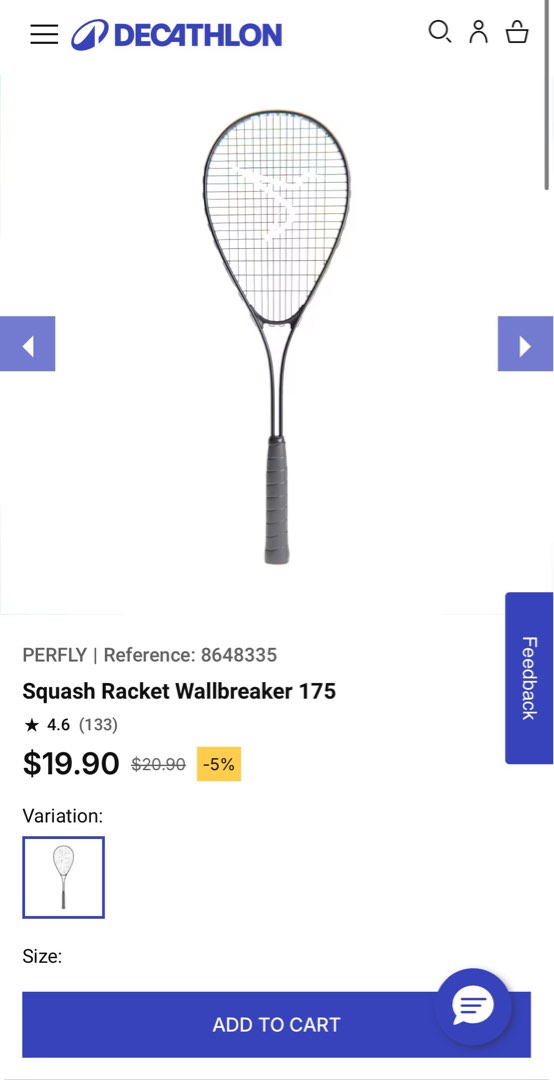 Perfly Squash Racket Wallbreaker 175, Sports Equipment, Sports & Games ...