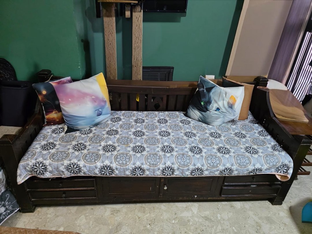Wooden Sofa with Storage Drawers, Furniture & Home Living, Furniture ...
