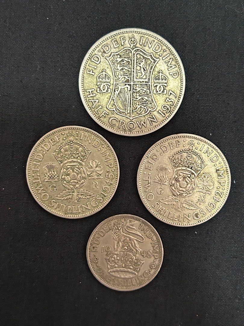 4 X Vintage Great British Sliver Coins - Half Crown,2 X Two Shillings ...