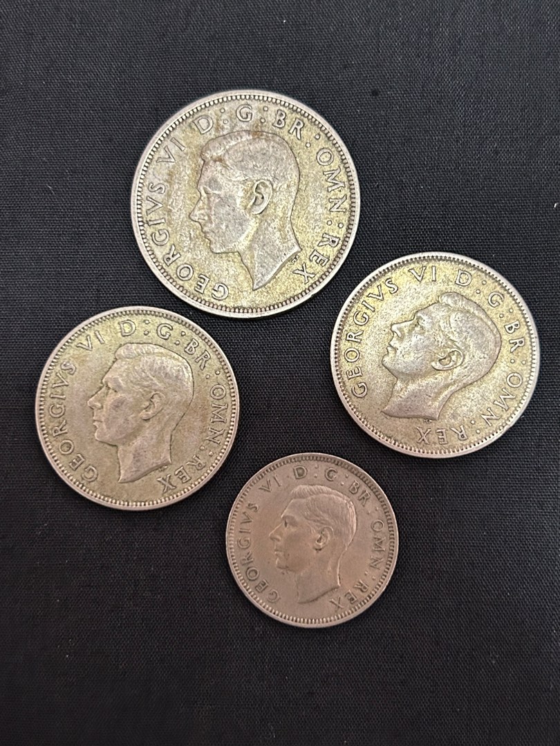 4 X Vintage Great British Sliver Coins - Half Crown,2 X Two Shillings ...