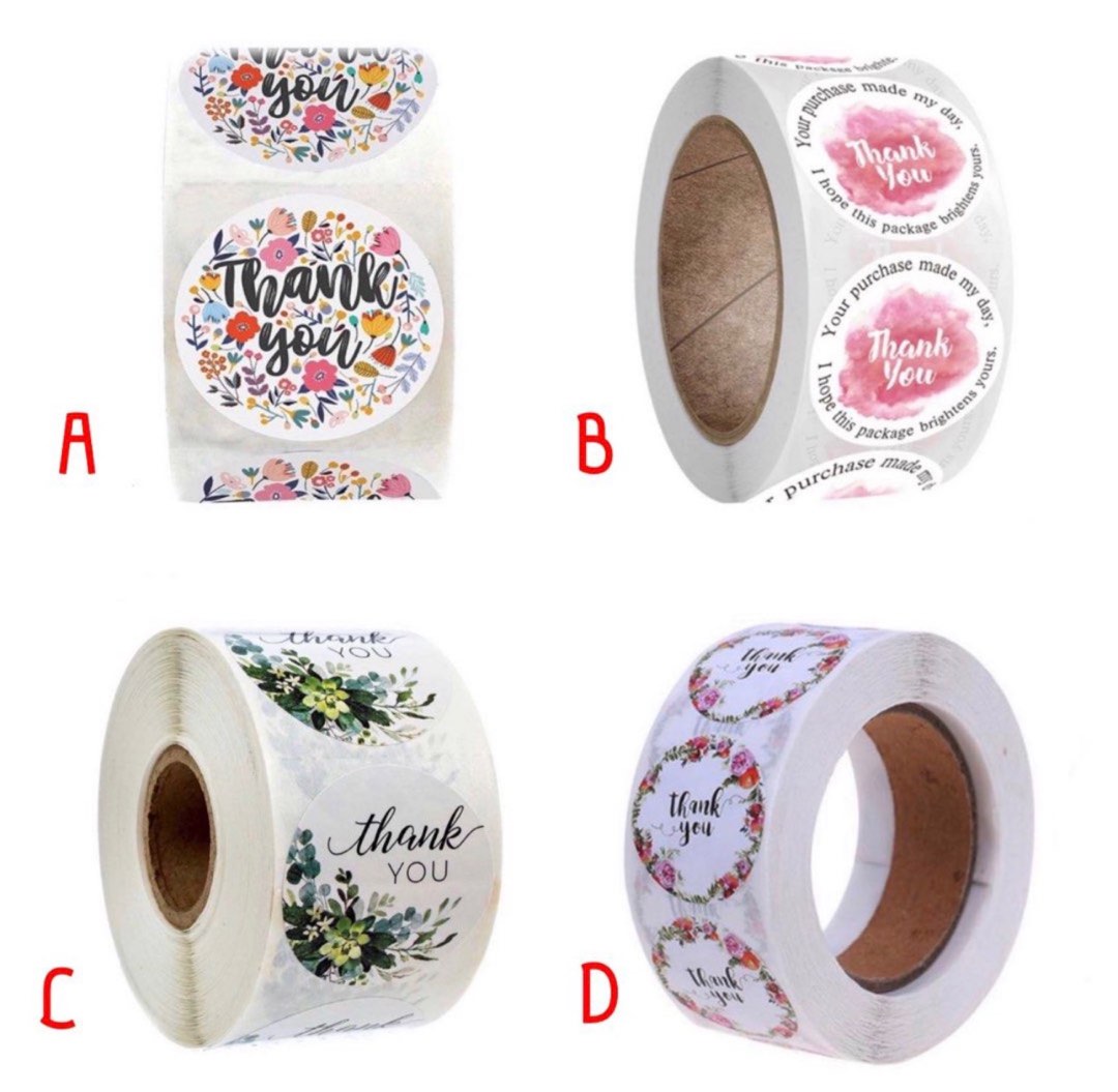 500pcs/Roll Floral Thank You Stickers, Hobbies & Toys, Stationery ...