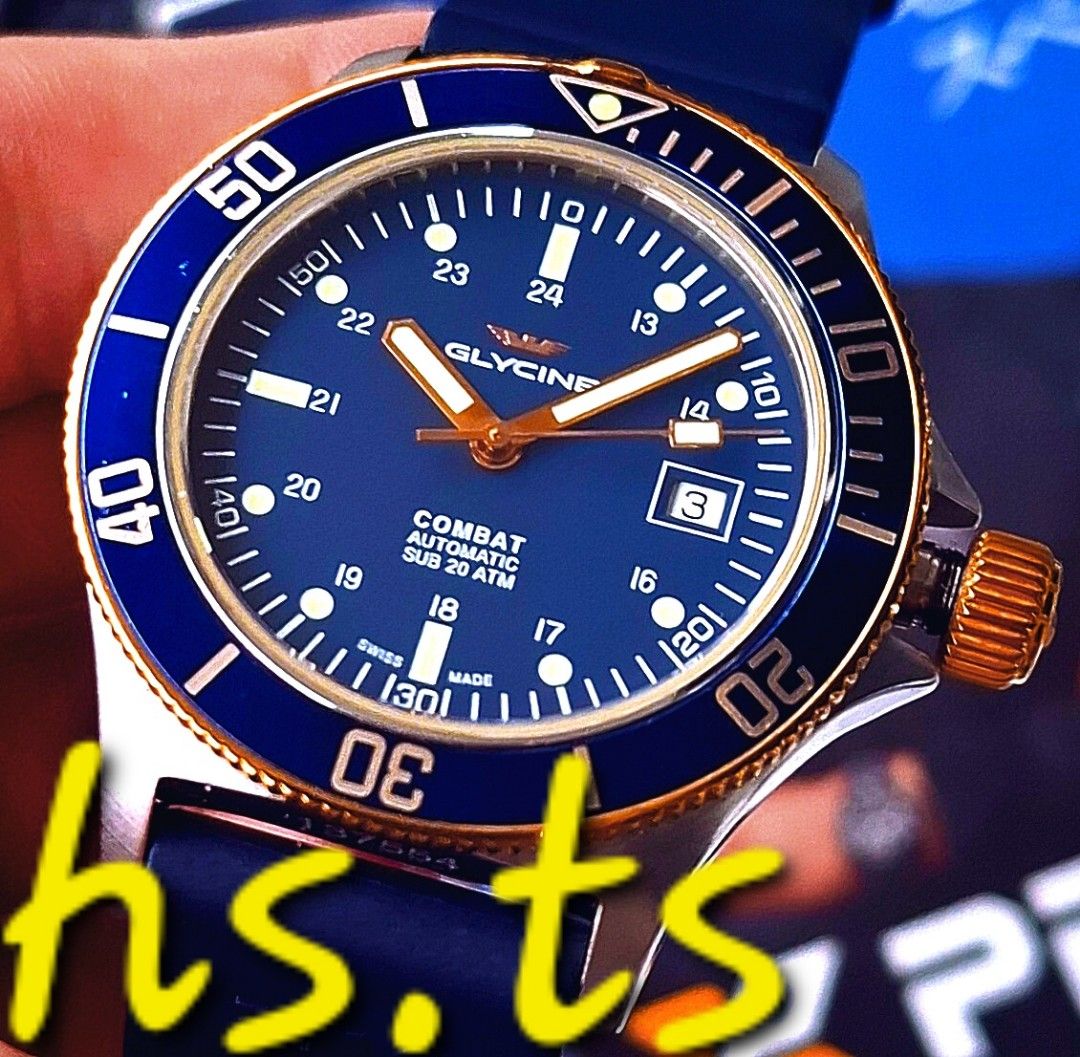 🔥CHEAPEST🔥 Glycine Combat Sub 🔵🔱 Blue Gold 42mm Automatic Divers Watch ...