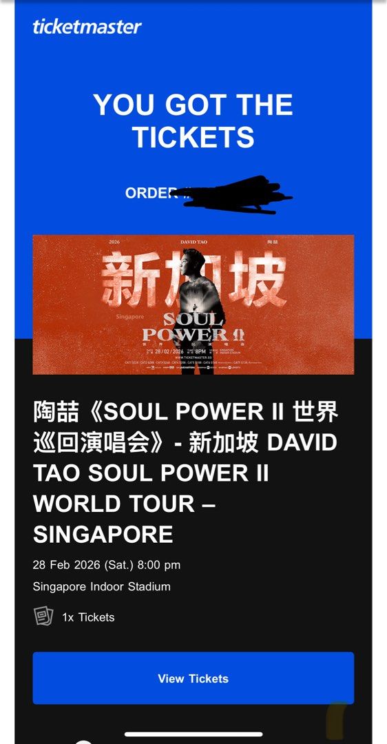 David Tao Cat 1 (2 tix) 28 Feb 2026 Concert Singapore , Tickets ...