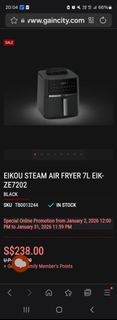 EIKOU EIK-ZE7202 STEAM AIR FRYER 7L, TV & Home Appliances, Kitchen ...